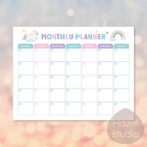 Kids Monthly Planner, Unicorn Daily Planner, Homeschool Planner, Kids ...