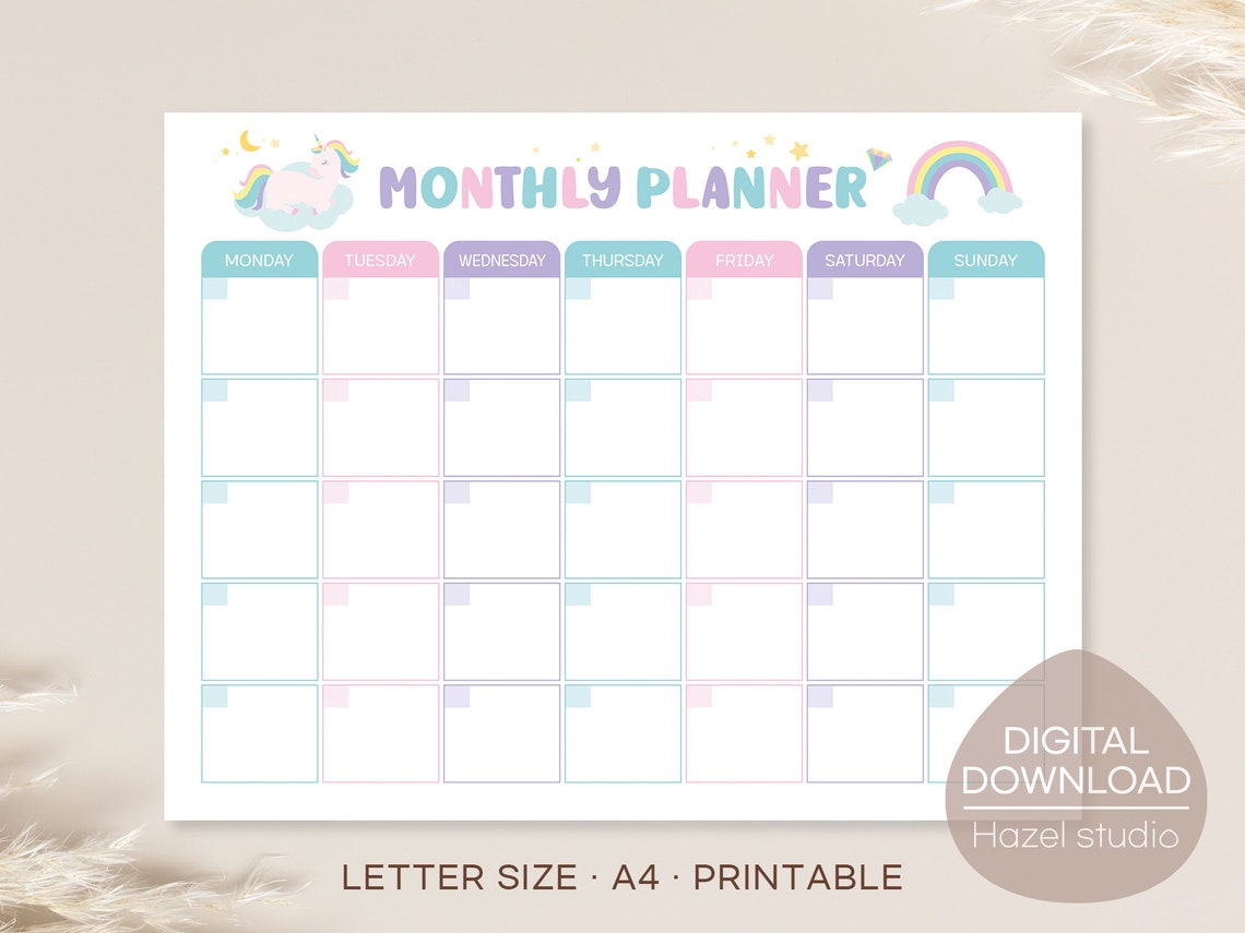 Kids Monthly Planner Unicorn Daily Planner Homeschool - Etsy