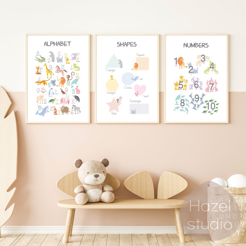 Educational Posters Set of 3 Alphabetshapes Numbers Prints - Etsy