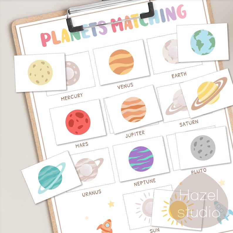 Solar System Matching Game Planets Activity Space Learning Etsy