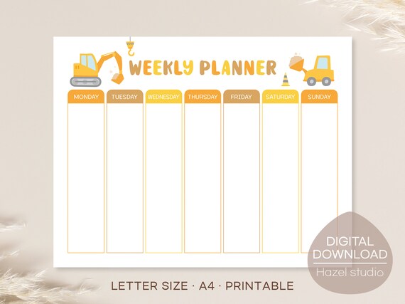 Boy Weekly Planner Construction Daily Planner Homeschool | Etsy