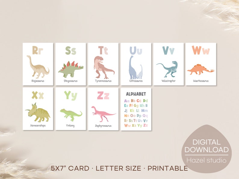 Dinosaur ABC Flash Cards: Montessori Homeschool Printable (digital ...