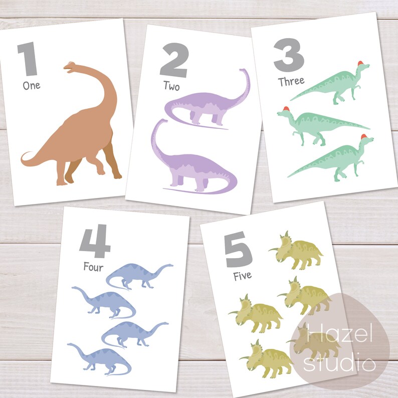 Number Flash Cards Dinosaur Number Cards Montessori - Etsy