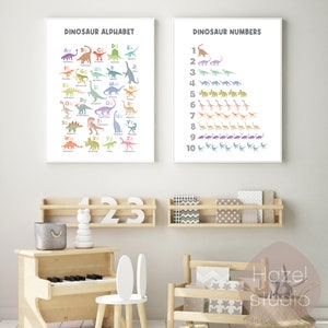 Educational Posters Set of 2, Dinosaur Alphabet, Numbers Prints ...