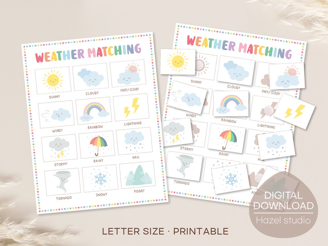 Weather Matching Game Preschool Worksheet Toddler Busy Book Learning weather-matching-game-preschool-worksheet-toddler-busy-book-learning