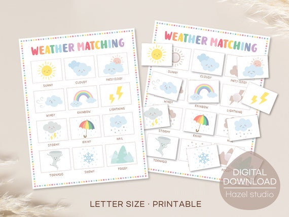 Weather Matching Game Preschool Worksheet Toddler Busy Book - Etsy