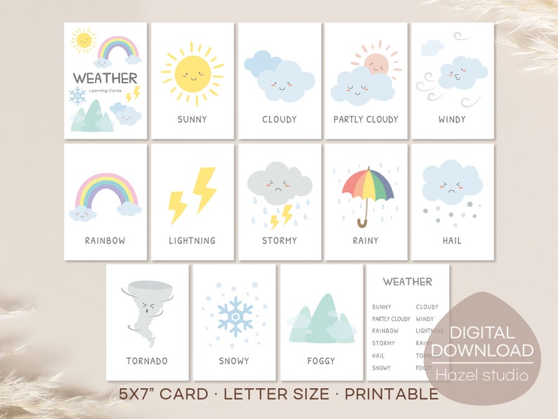 Weather Flash Cards Climate Learning Cards Montessori - Etsy