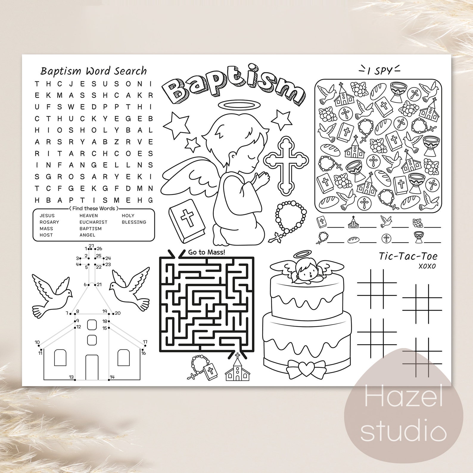 Baptism Activity Mat, First Communion Coloring&activity Sheet ...