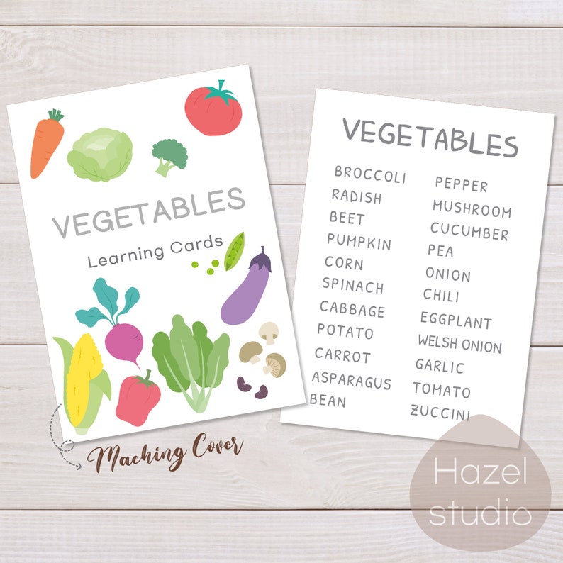 Vegetables Flash Cards Learning Cards Montessori Materials - Etsy