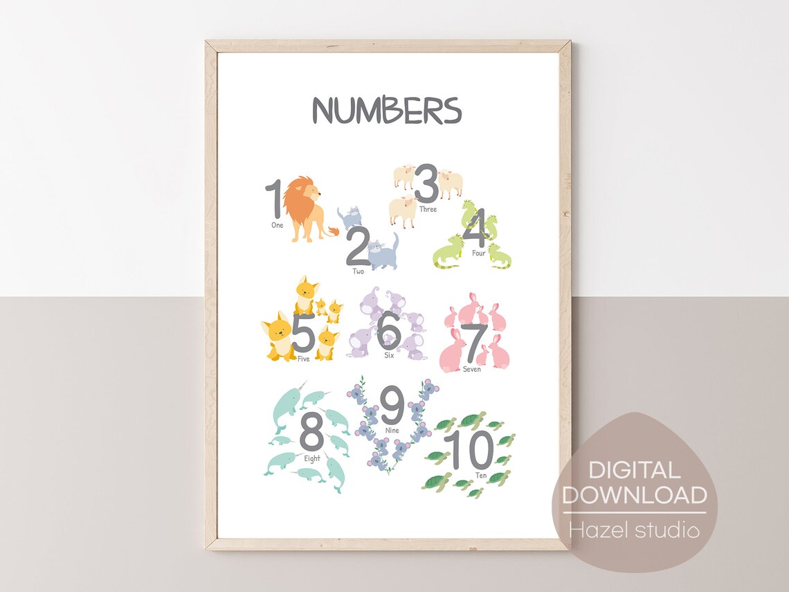 Numbers Poster Animal Counting Numbers Home School - Etsy