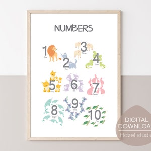 Numbers Poster, Animal Counting Numbers, Home School Montessori ...
