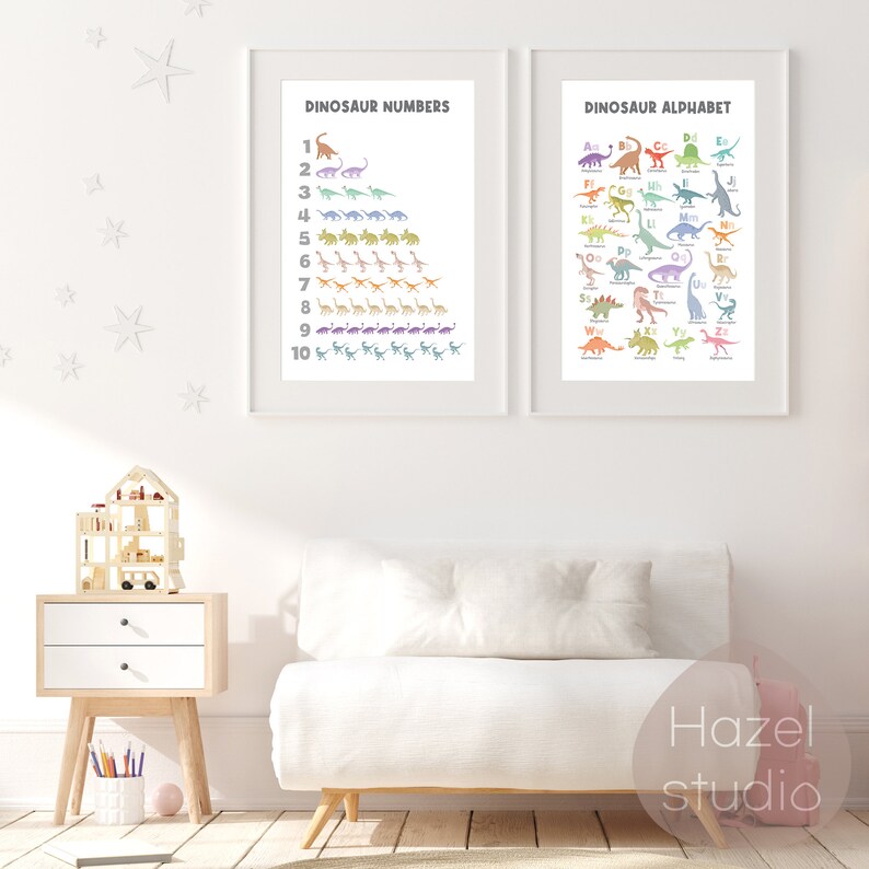 Educational Posters Set of 2 Dinosaur Alphabet Numbers - Etsy