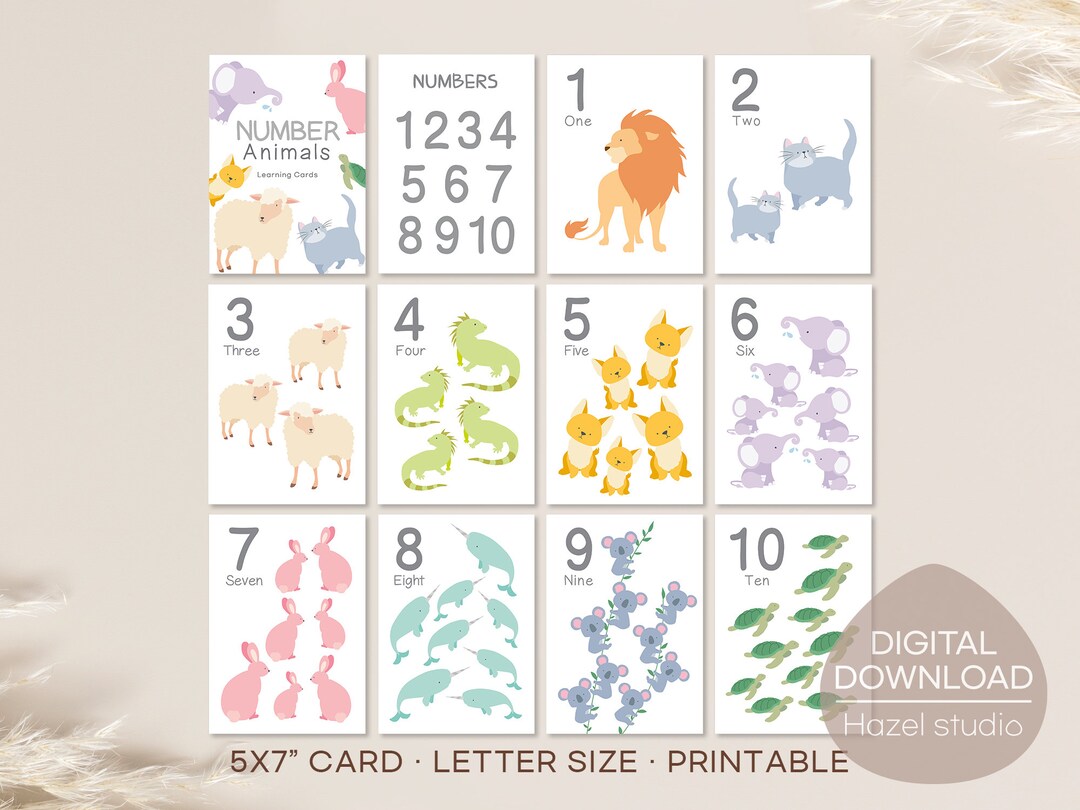 Animal Number Flash Cards: Montessori Homeschool Printable (digital ...