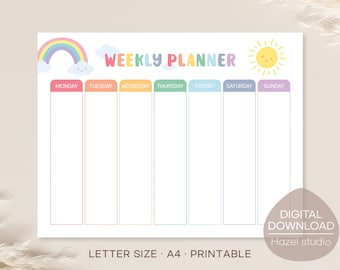 Kids Weekly Calendar Rainbow Printable, Homeschool Toddler Schedule ...