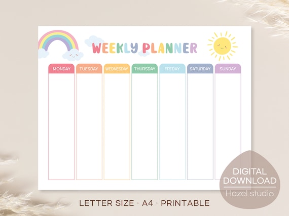 Kids Weekly Planner Rainbow Daily Planner Homeschool - Etsy Australia