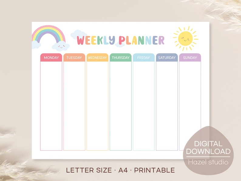 Kids Weekly Planner Rainbow Daily Planner Homeschool - Etsy