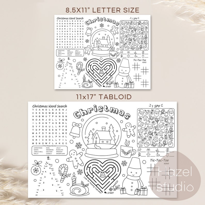 Kids Christmas Activity Mat Coloring&activity Place Mat for - Etsy