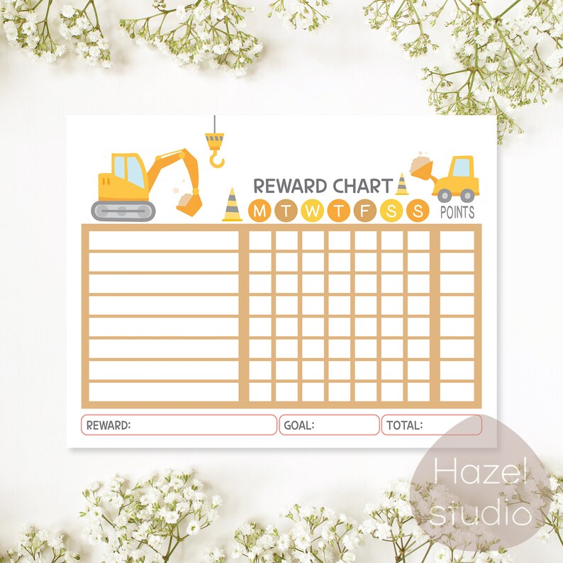 Construction Truck Reward Chart: Toddler Behavior, Weekly Routine ...