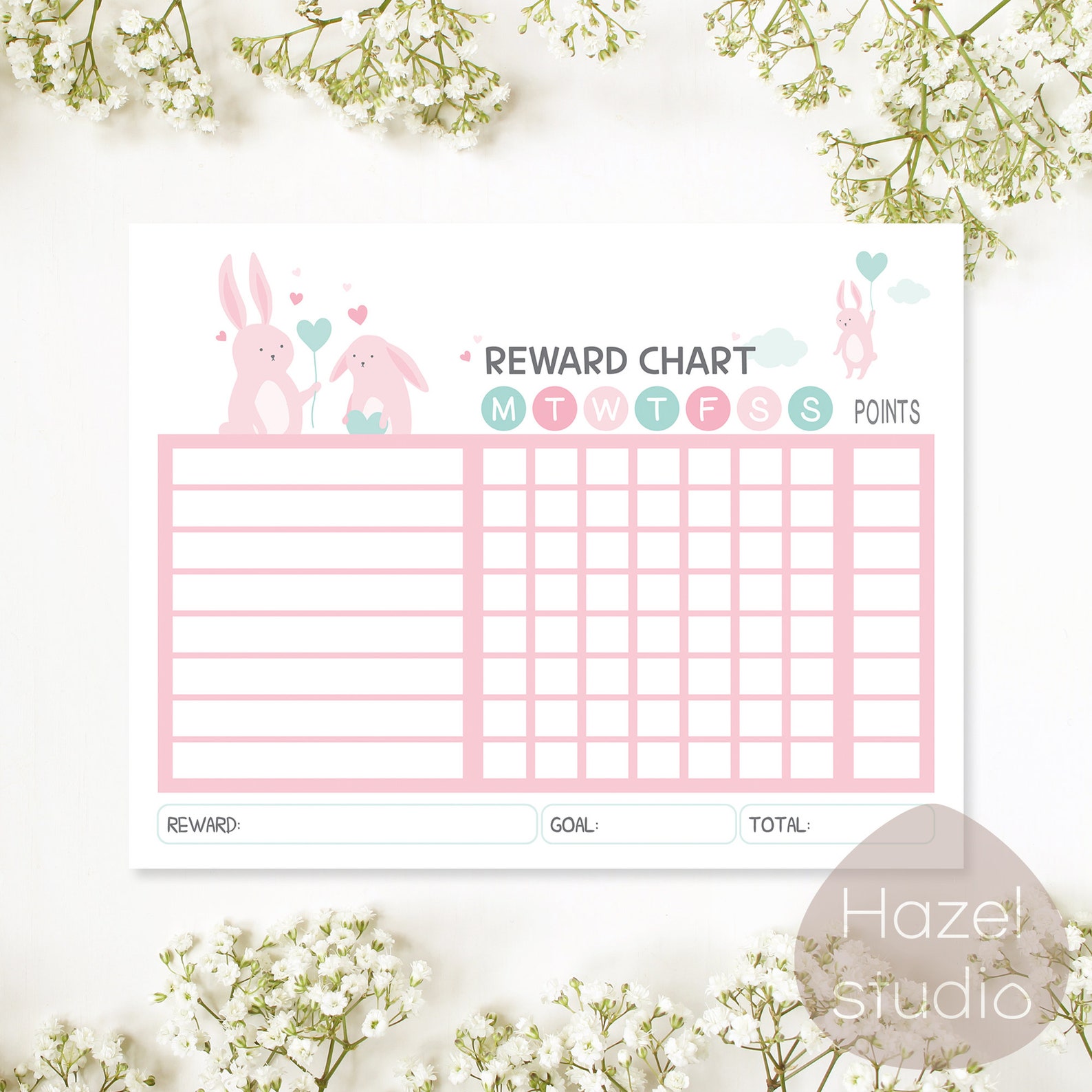Bunny Reward Chart Rabbit Sticker Behavior Chart Weekly Kids | Etsy