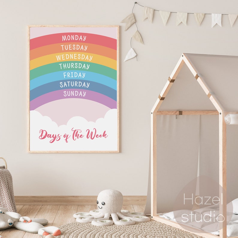 Days of the Week Poster, Rainbow Print, Montessori Homeschool ...