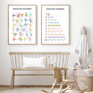 Educational Posters Set of 2, Dinosaur Alphabet, Numbers Prints ...