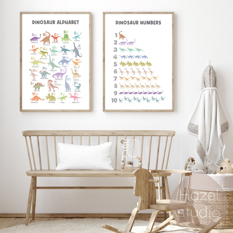 Educational Posters Set of 2 Dinosaur Alphabet Numbers - Etsy