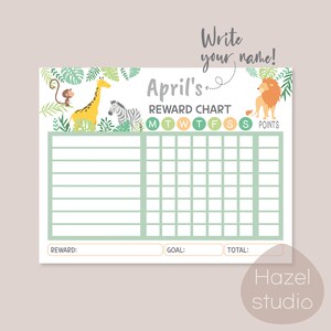 Animal Reward Chart, Safari Behavior Chart for Kids, Weekly Toddler ...