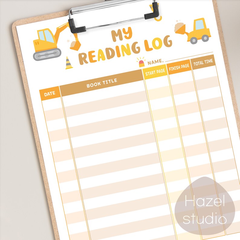 Construction Truck Reading Log Book Tracker for Boy Reading - Etsy