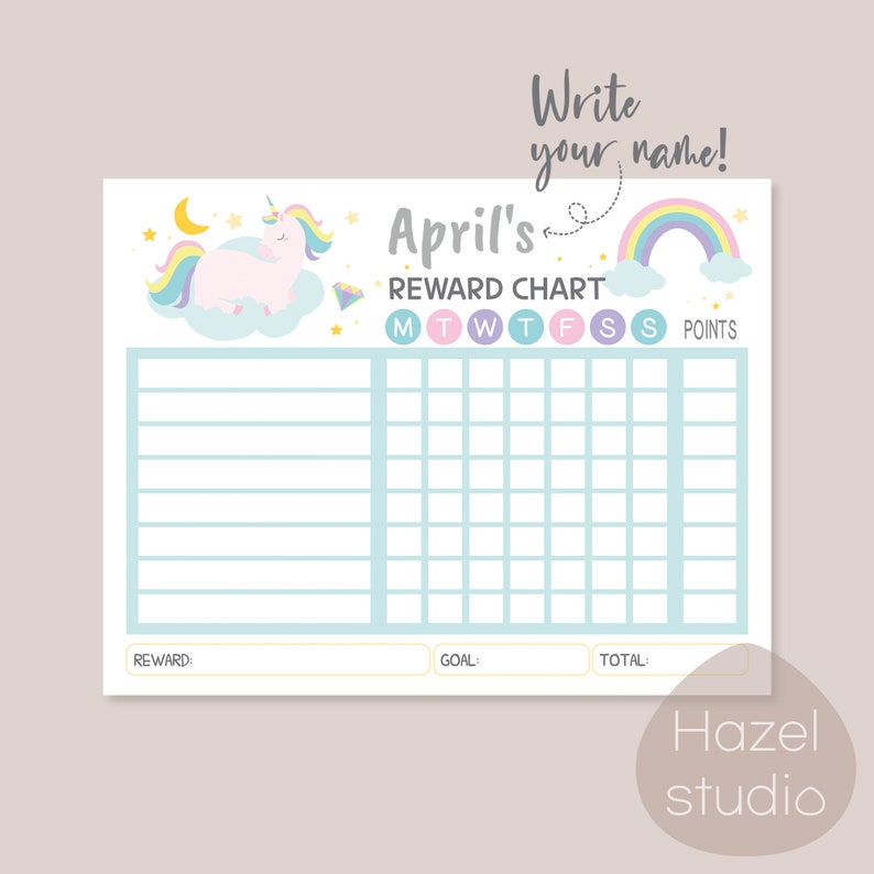Unicorn Reward Chart Rainbow Behavior Chart Weekly Chore | Etsy