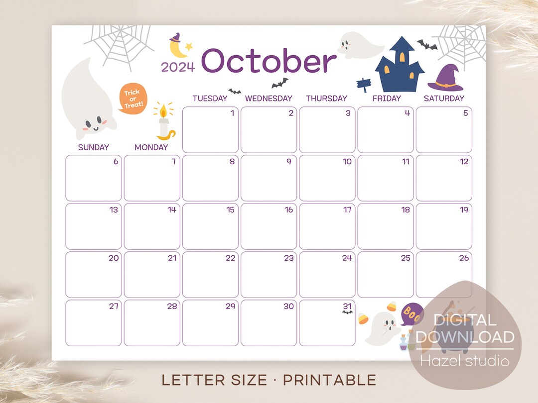 October 2024 Calendar Printable, Monthly Calendar, Kids Schedule ...