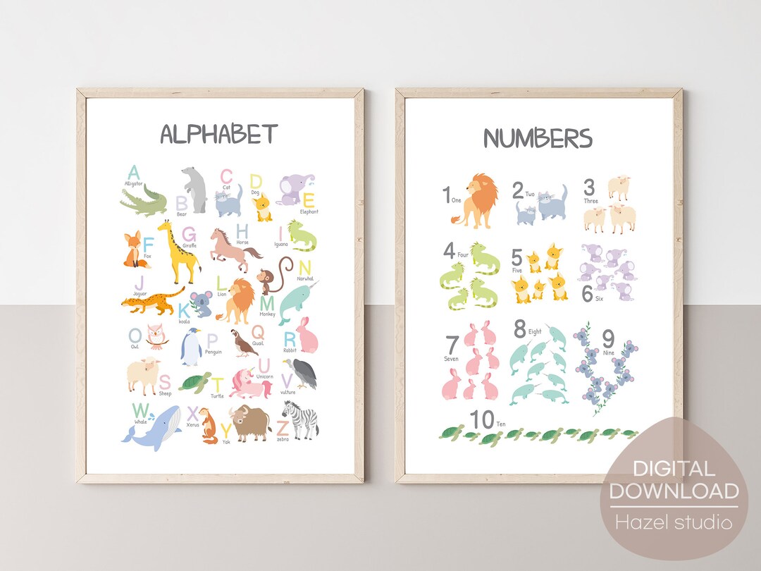 Educational Posters Set of 2, Alphabet, Numbers Prints, Homeschool ...
