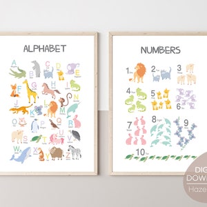 Educational Posters Set of 2, Alphabet, Numbers Prints, Homeschool ...