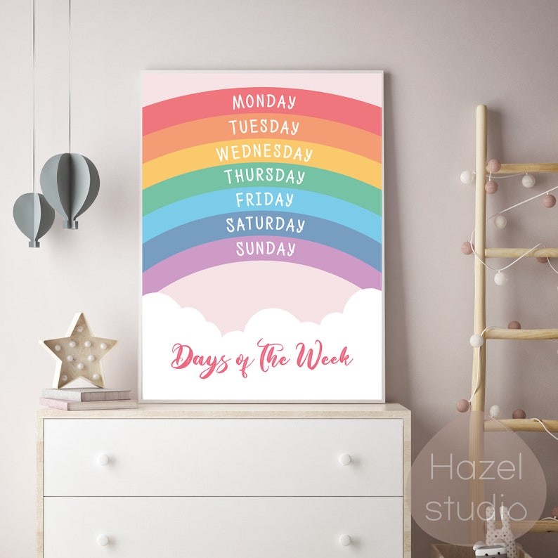 Days of the Week Poster, Rainbow Print, Montessori Homeschool ...