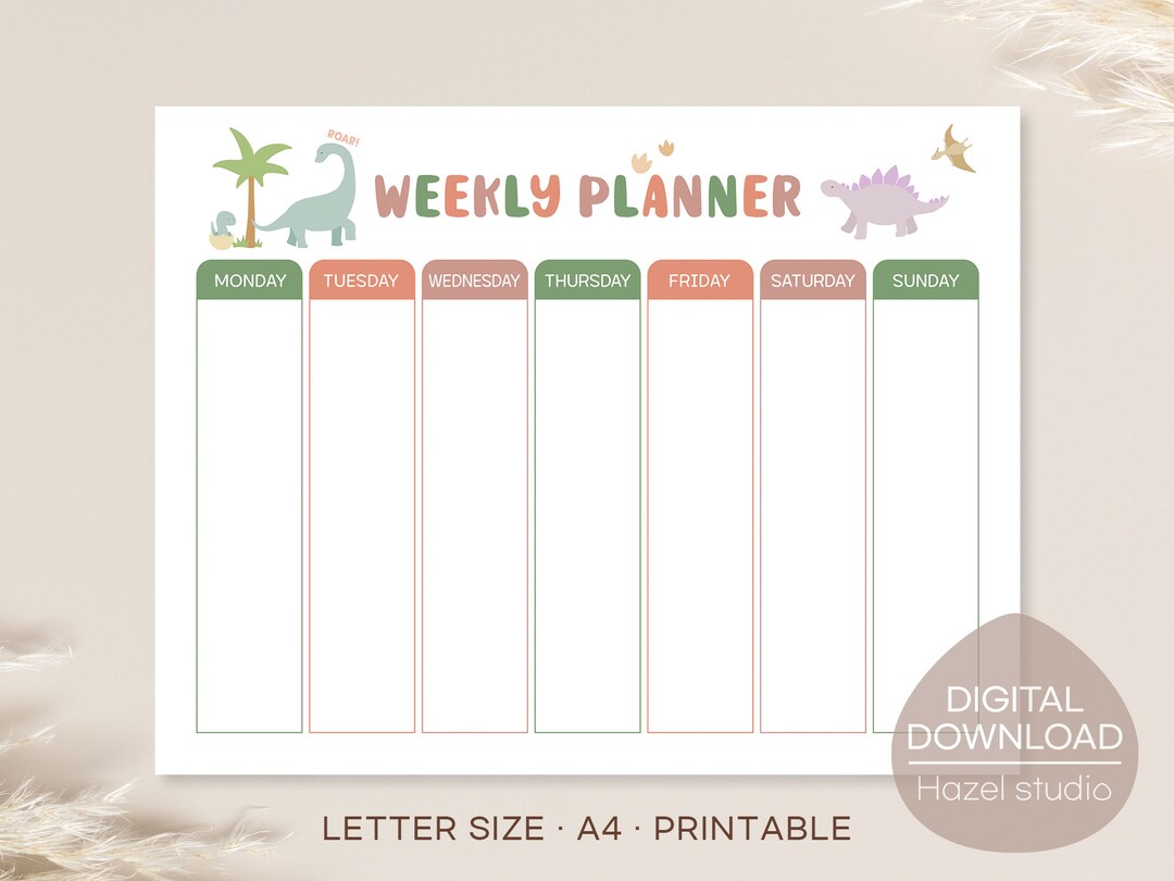 Boy Weekly Planner, Dinosaur Daily Planner, Homeschool Planner, Kids ...