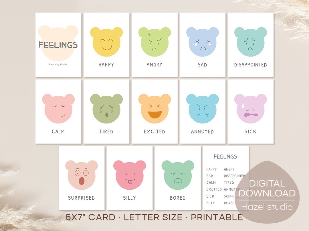 Feelings Flash Cards, Emotions Cards, Montessori Materials, Homeschool ...