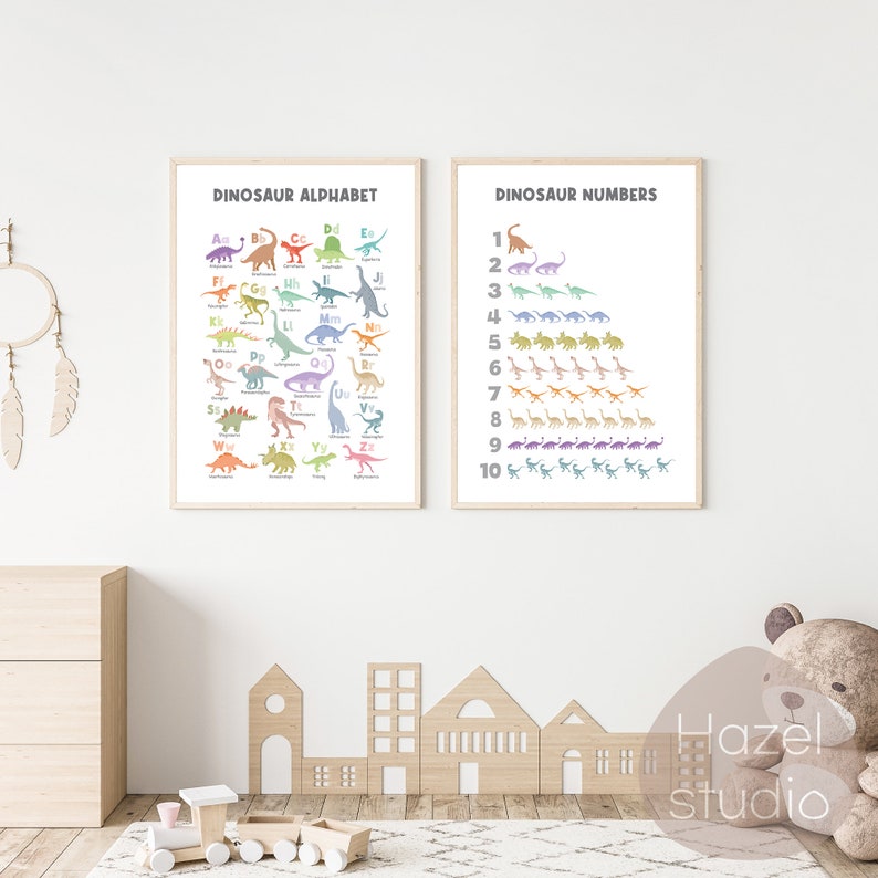 Educational Posters Set of 2 Dinosaur Alphabet Numbers - Etsy
