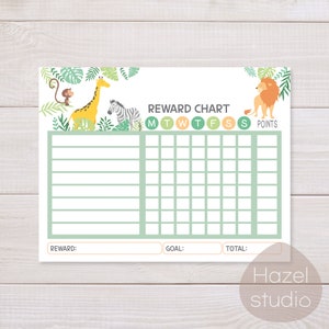 Animal Reward Chart, Safari Behavior Chart for Kids, Weekly Toddler ...