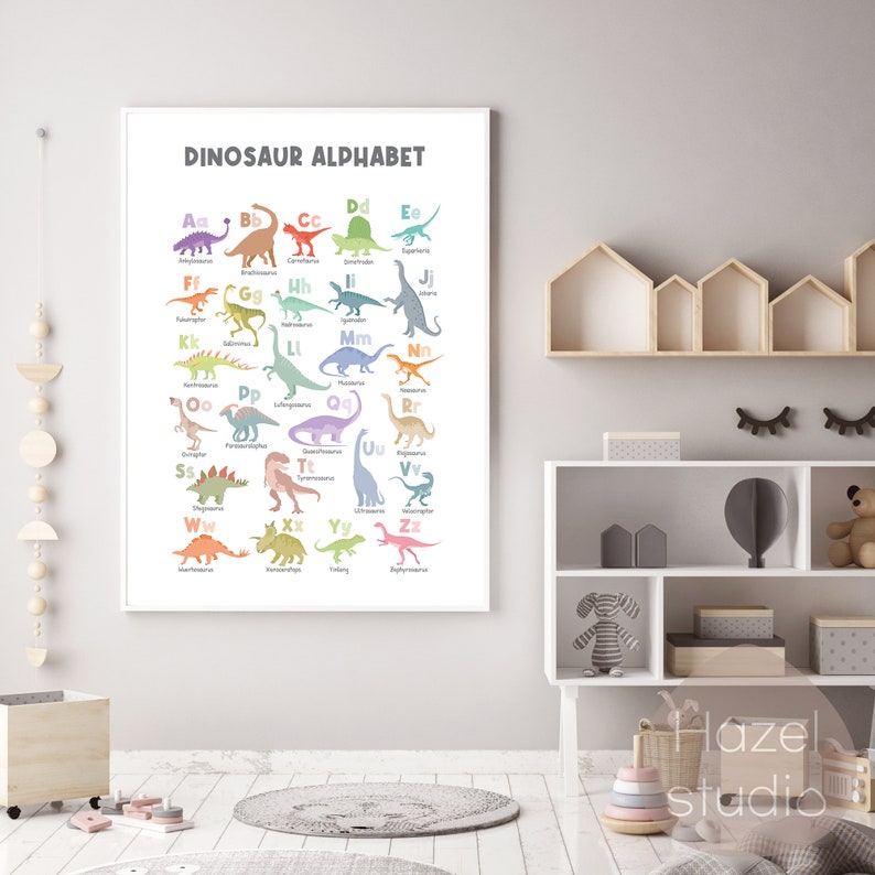 Dinosaur Alphabet Poster ABC Poster Montessori Rainbow - Etsy