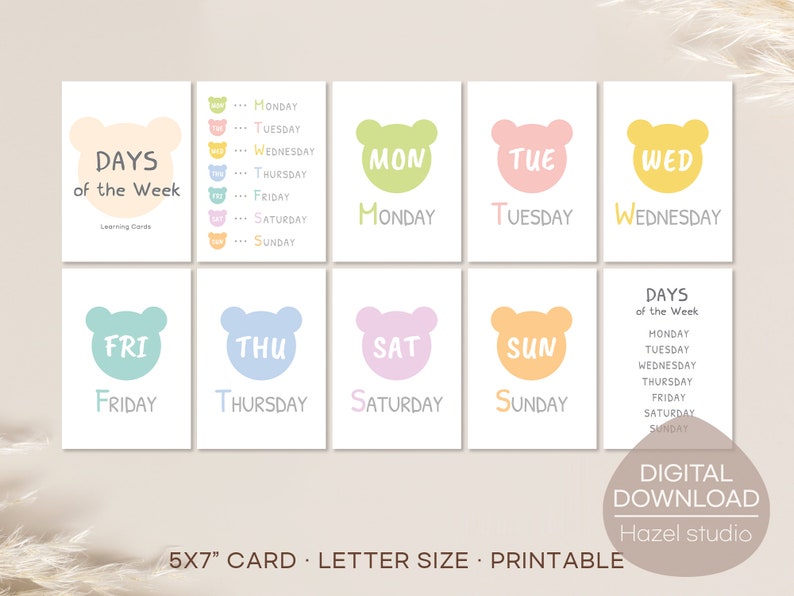 Day of the Week Flash Cards Days Cards Montessori Materials - Etsy