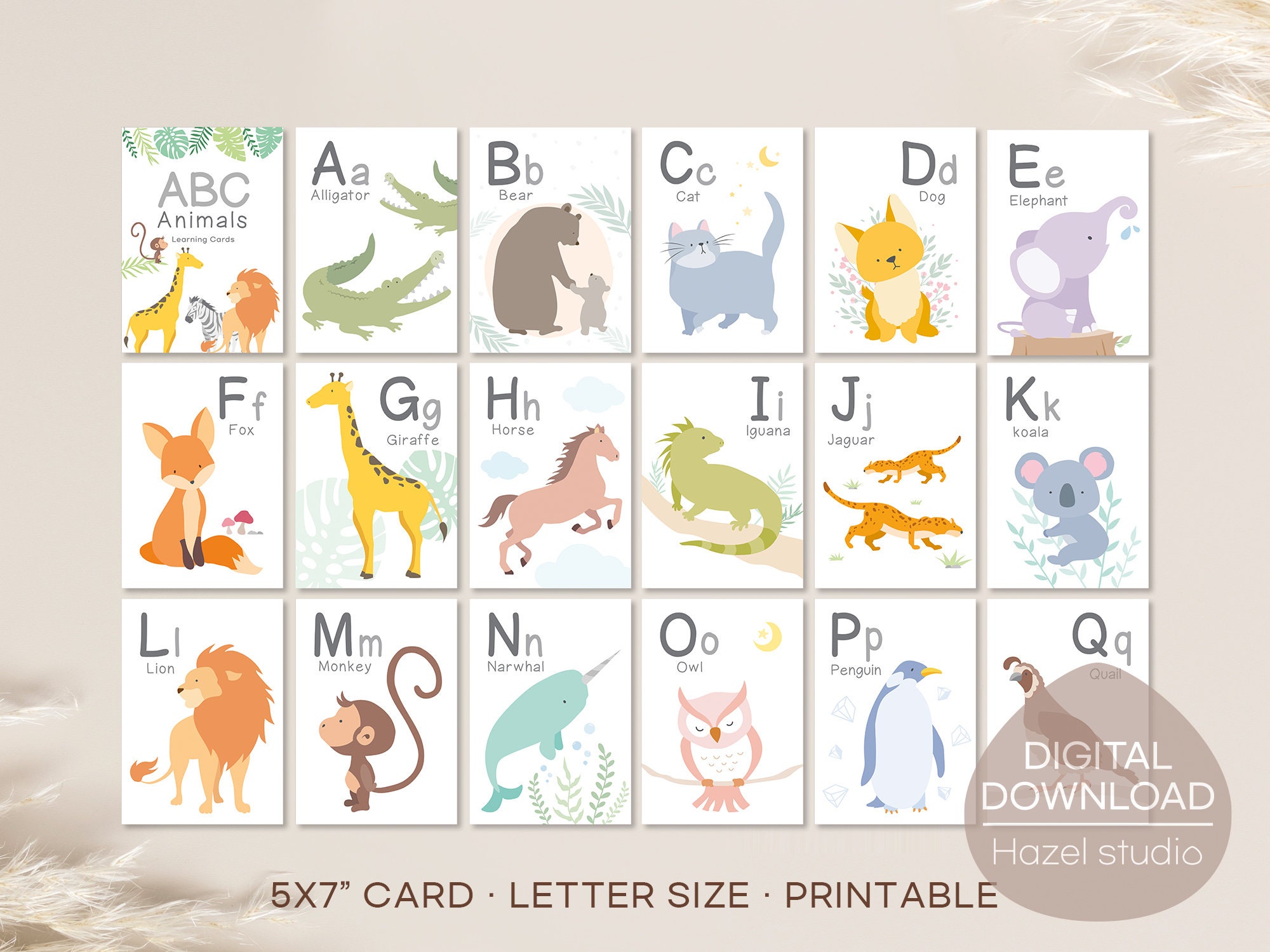 Alphabet Flash Cards Animal ABC Cards Montessori Materials | Etsy