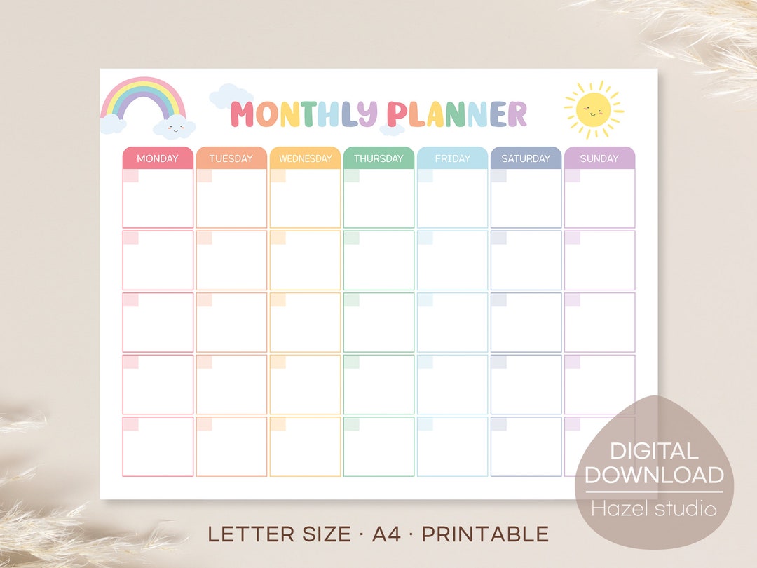 Kids Monthly Planner, Rainbow Daily Planner, Homeschool Planner, Kids ...