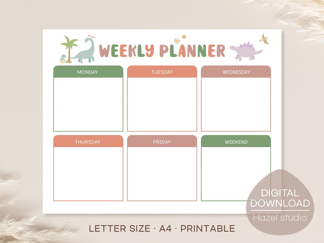 Boy Weekly Planner, Dinosaur Daily Planner, Homeschool Planner, Kids ...