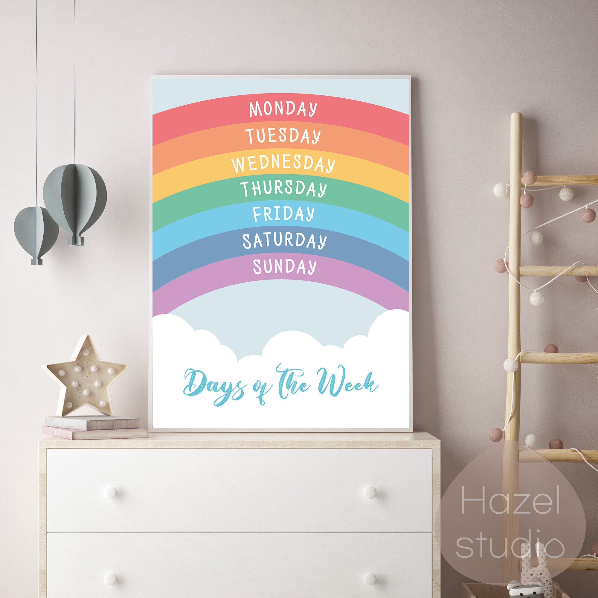 Days of the Week Poster, Rainbow Print, Montessori Homeschool ...