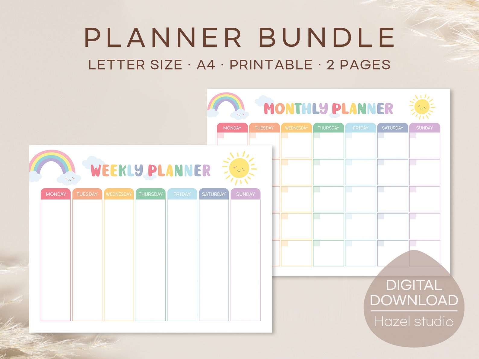 Kids Planner Bundle Rainbow Planner Set Weekly Planner - Etsy