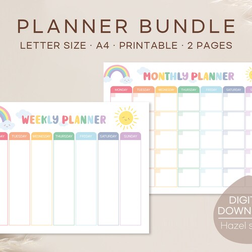 Kids Weekly Planner Rainbow Daily Planner Homeschool - Etsy