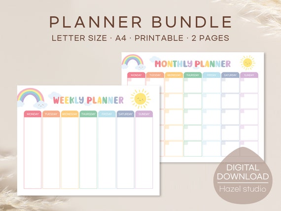 Kids Planner Bundle Rainbow Planner Set Weekly Planner - Etsy