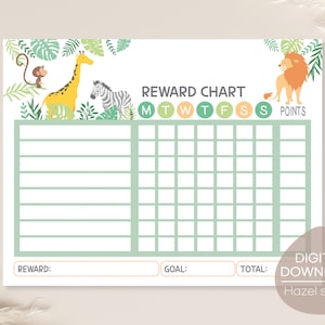 Animal Reward Chart, Safari Behavior Chart for Kids, Weekly Toddler ...