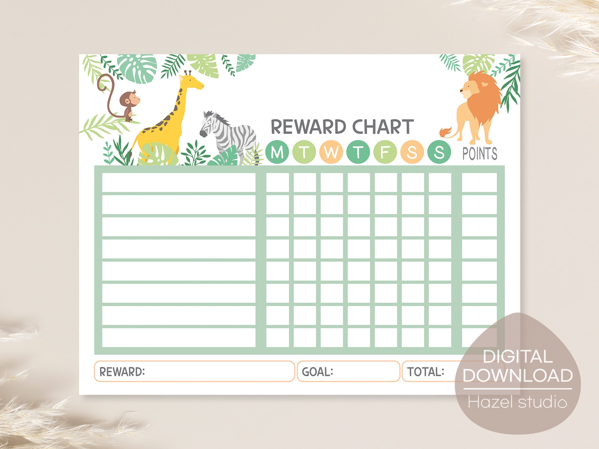 Animal Reward Chart Safari Behavior Chart for Kids Weekly - Etsy UK