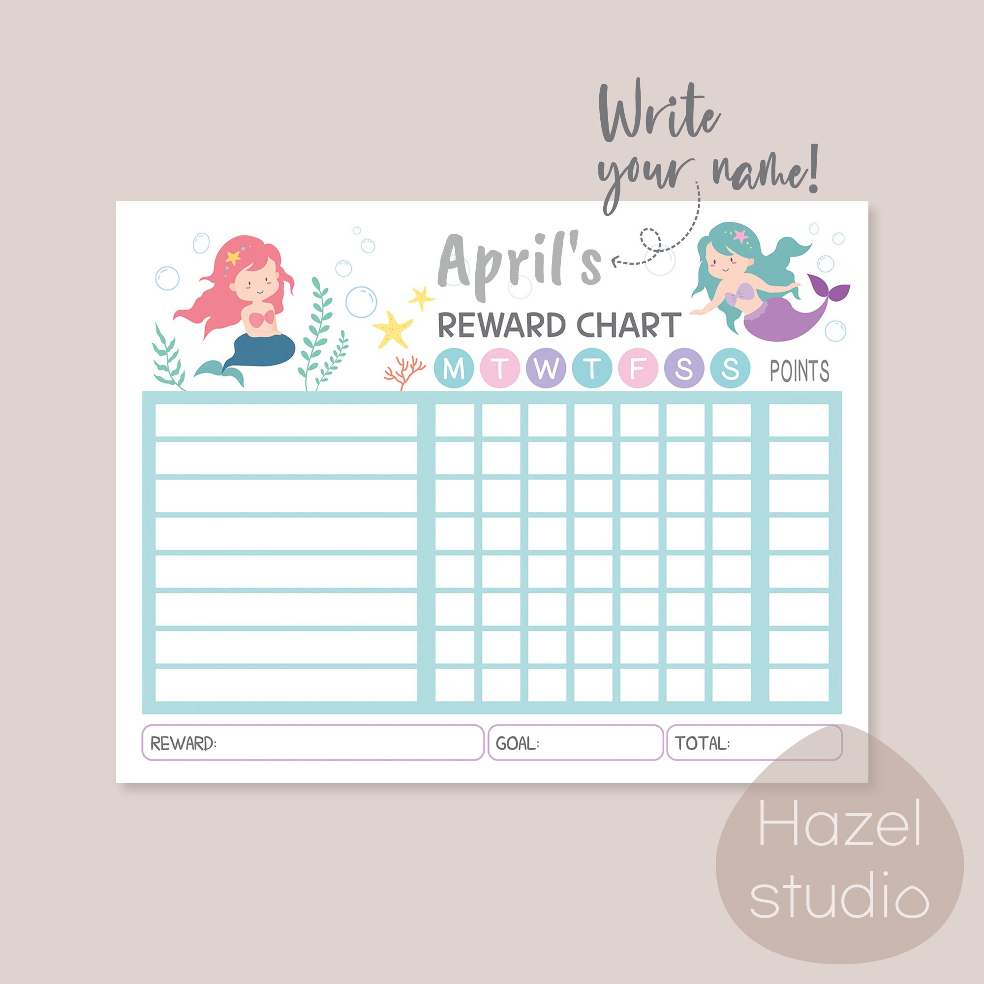 Mermaid Reward Chart Girl Weekly Behavior Chart Toddler - Etsy