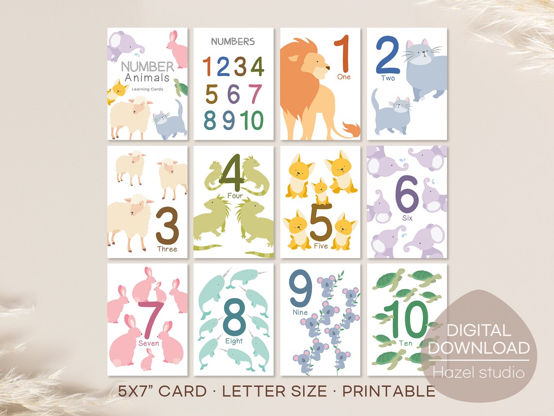 Number Flash Cards Animal Number Cards Montessori Materials - Etsy